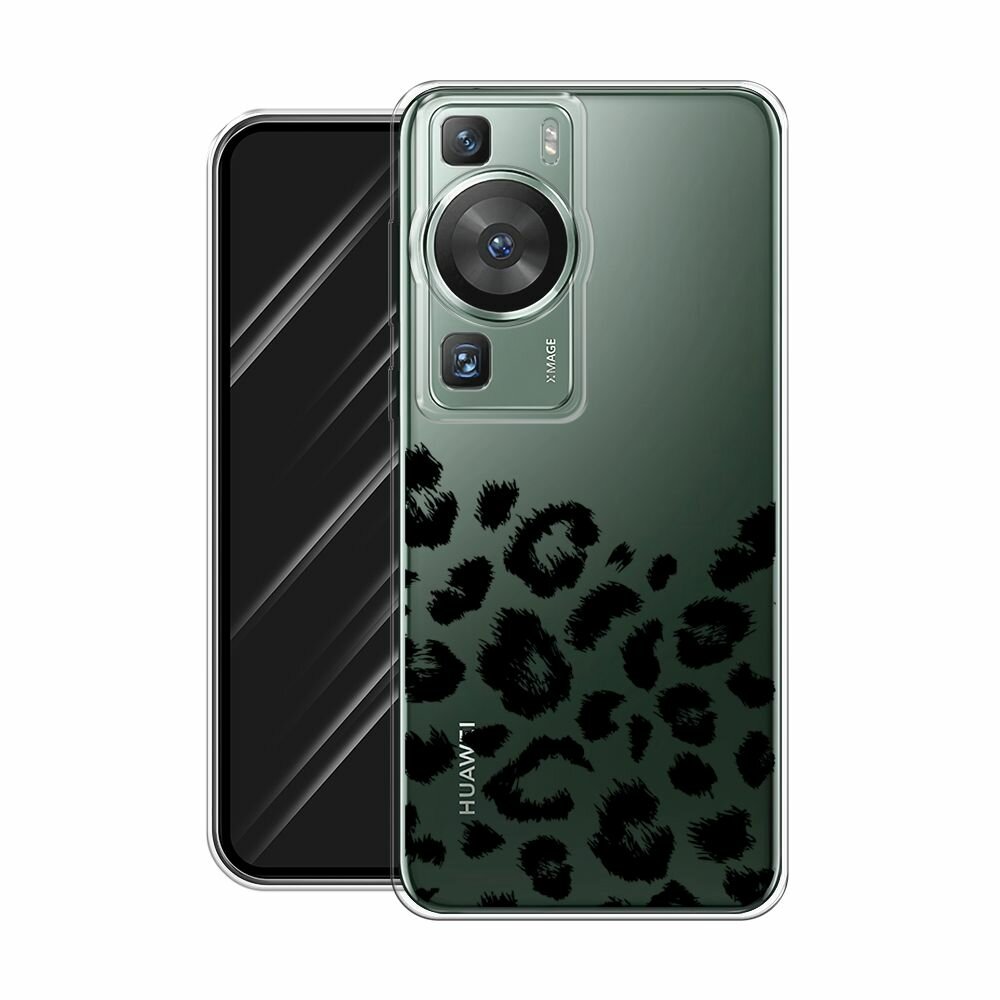 Чехол на Huawei P60/P60 Pro / Хуавей P60/P60 Про с принтом "Окрас леопарда фон черный", прозрачный — фото 1