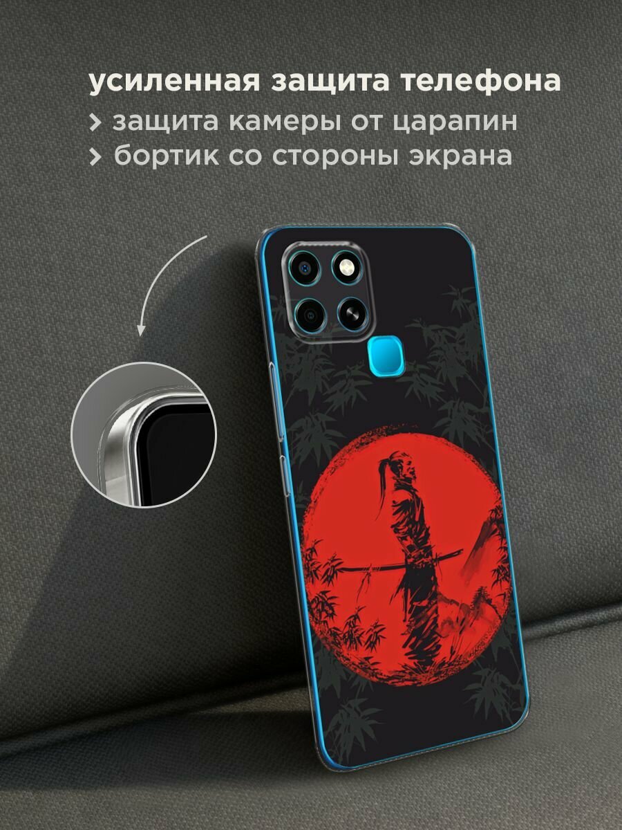 Чехол на Infinix Smart 6 / Инфиникс Смарт 6 с принтом "Самурай на красном фоне" — фото 1