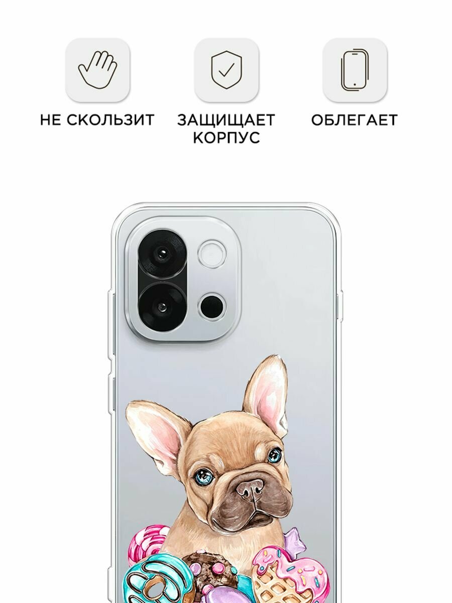 Чехол на OnePlus 13T / Ван Плас 13Т с принтом "Бульдог и сладости", прозрачный — фото 1