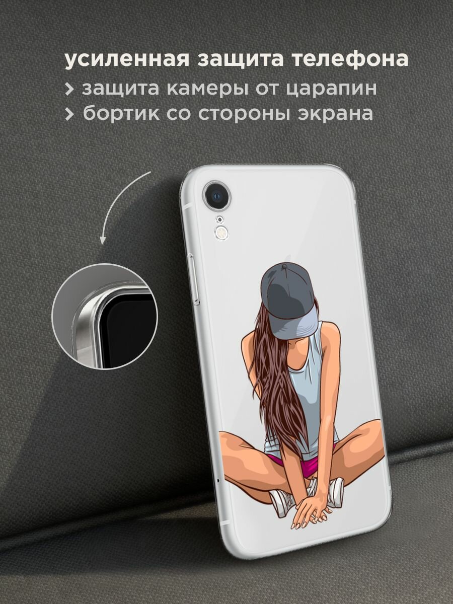 Чехол на Apple iPhone XR / Айфон XR с принтом "Девушка в кепочке", прозрачный — фото 1
