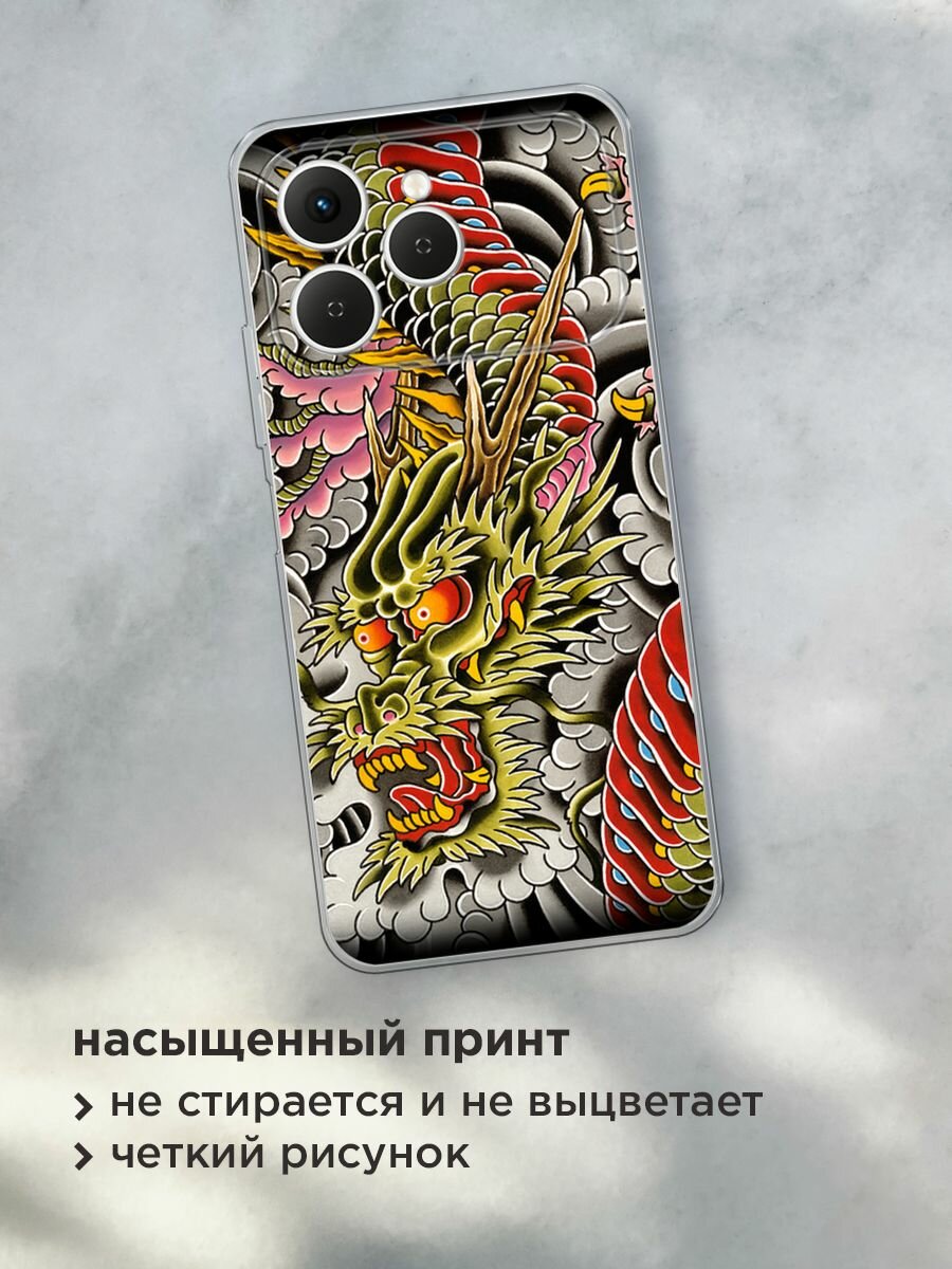 Чехол на Tecno Spark 40 / Текно Спарк 40 с принтом "Японский дракон" — фото 1