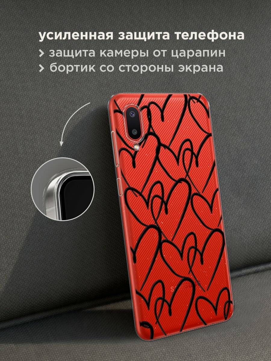 Чехол на Samsung Galaxy A02 / Самсунг Галакси А02 с принтом "Hearts doodle black 1" — фото 1