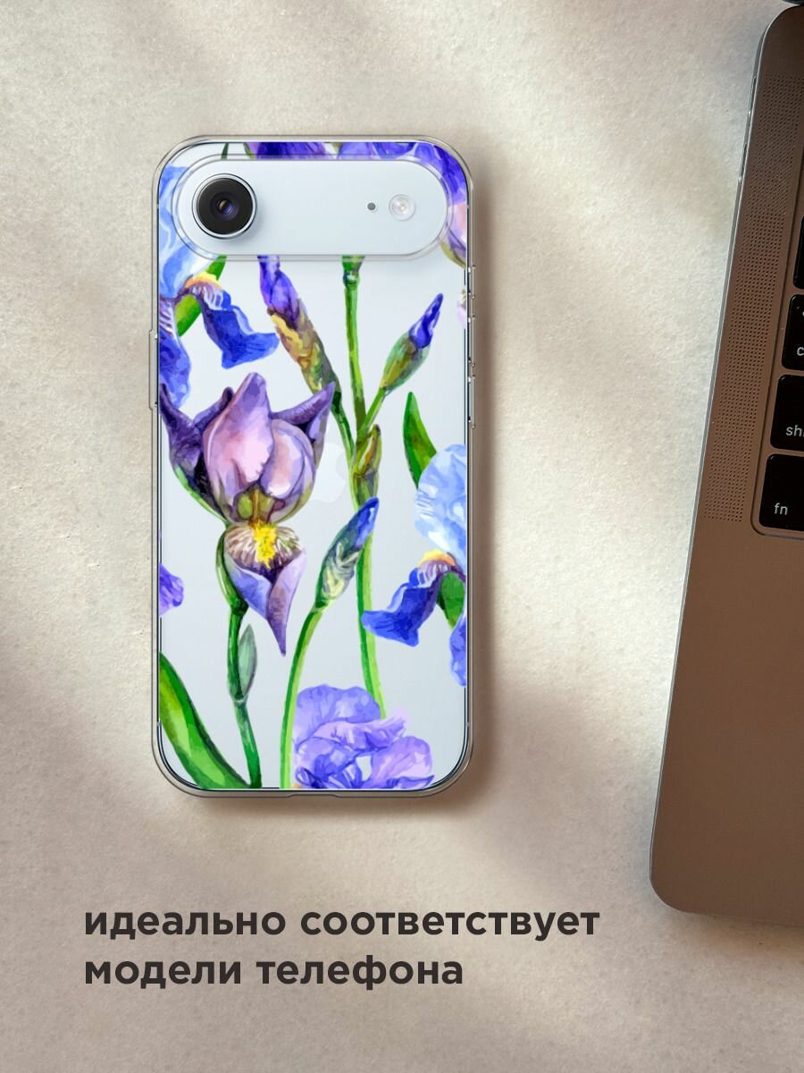Чехол на Apple iPhone Air / Айфон Айр с принтом "Синие ирисы", прозрачный — фото 1