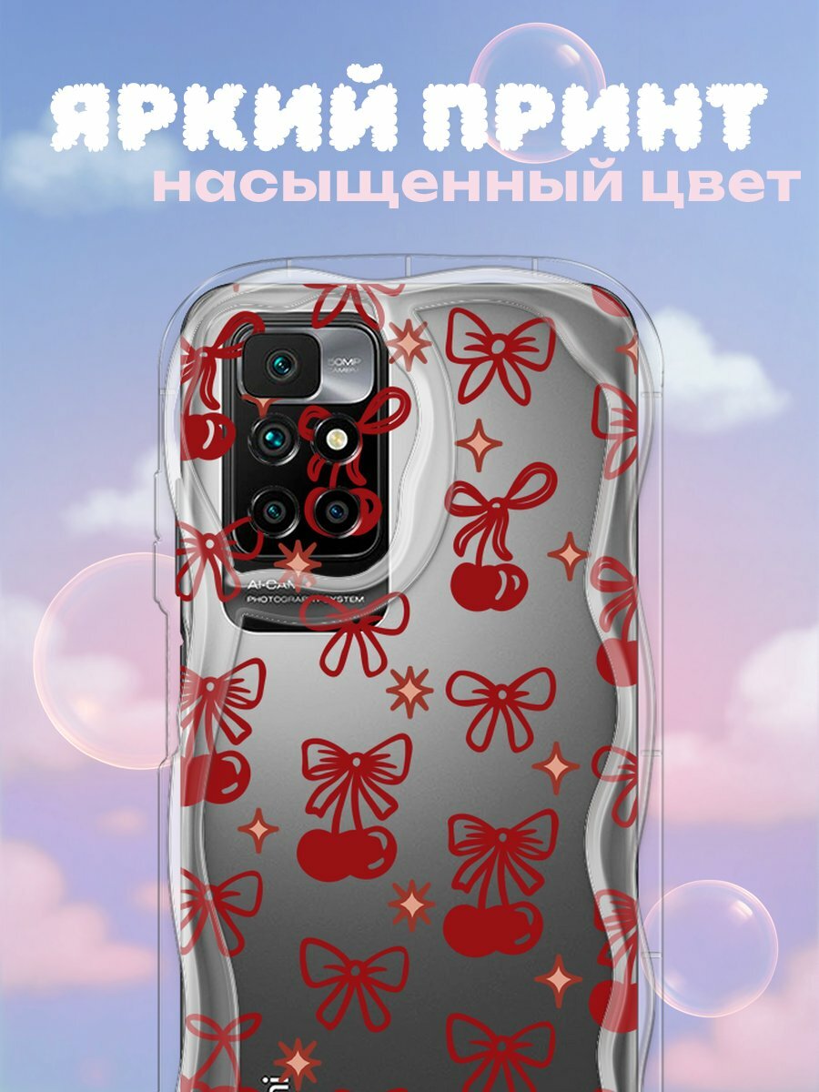 Чехол на Xiaomi Redmi 10 / Редми 10 с принтом "Вишня с бантиком" — фото 1