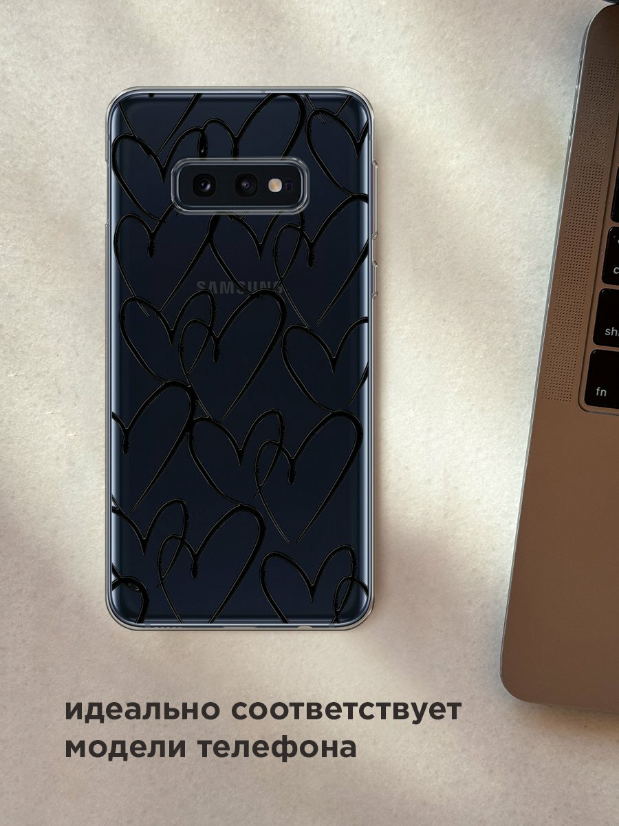 Чехол на Samsung Galaxy S10E / Самсунг Галакси S10E с принтом "Hearts doodle black 1" — фото 1