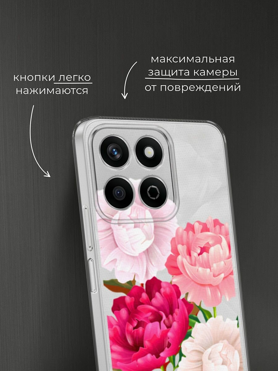 Чехол на Honor X7c / Хонор X7c с принтом "Большие пионы", прозрачный — фото 1