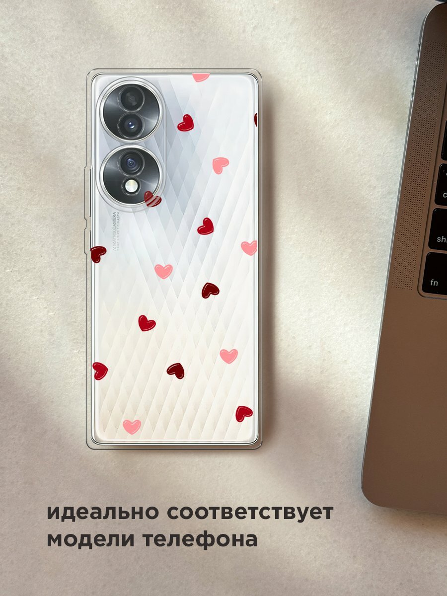 Чехол на Honor 70 / Хонор 70 с принтом "Бордовые сердечки 2" — фото 1