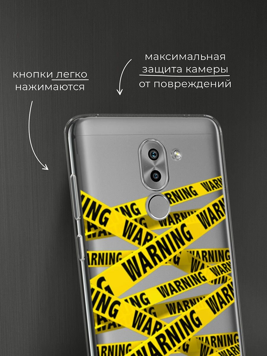 Чехол на Honor 6X / Хонор 6Х с принтом "Warning!", прозрачный — фото 1
