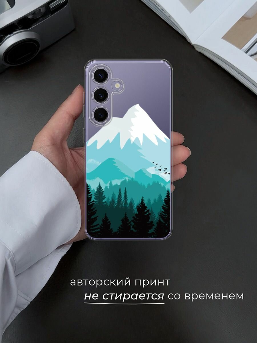 Чехол на Samsung Galaxy S24 Plus / Самсунг S24 Plus с принтом "Синяя снежная гора", прозрачный — фото 1