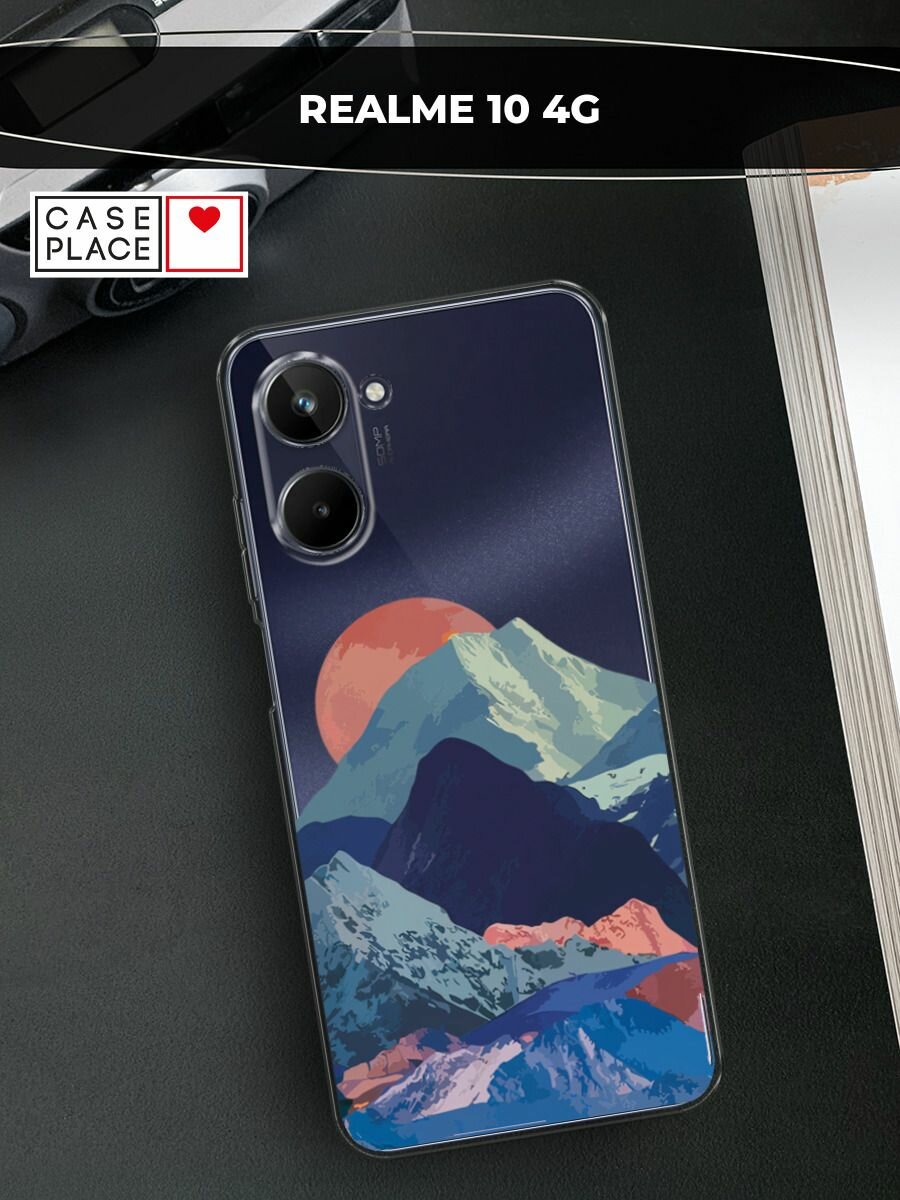 Чехол на Realme 10 4G / Реалми 10 4G с принтом "Закат в снежных горах", прозрачный