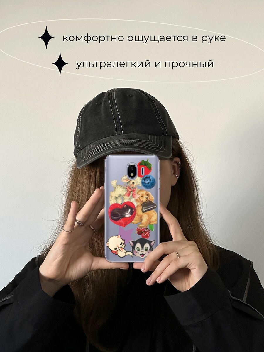 Чехол на Samsung Galaxy J4 / Самсунг Галакси Джей 4 с принтом "Милые стикеры", прозрачный — фото 1