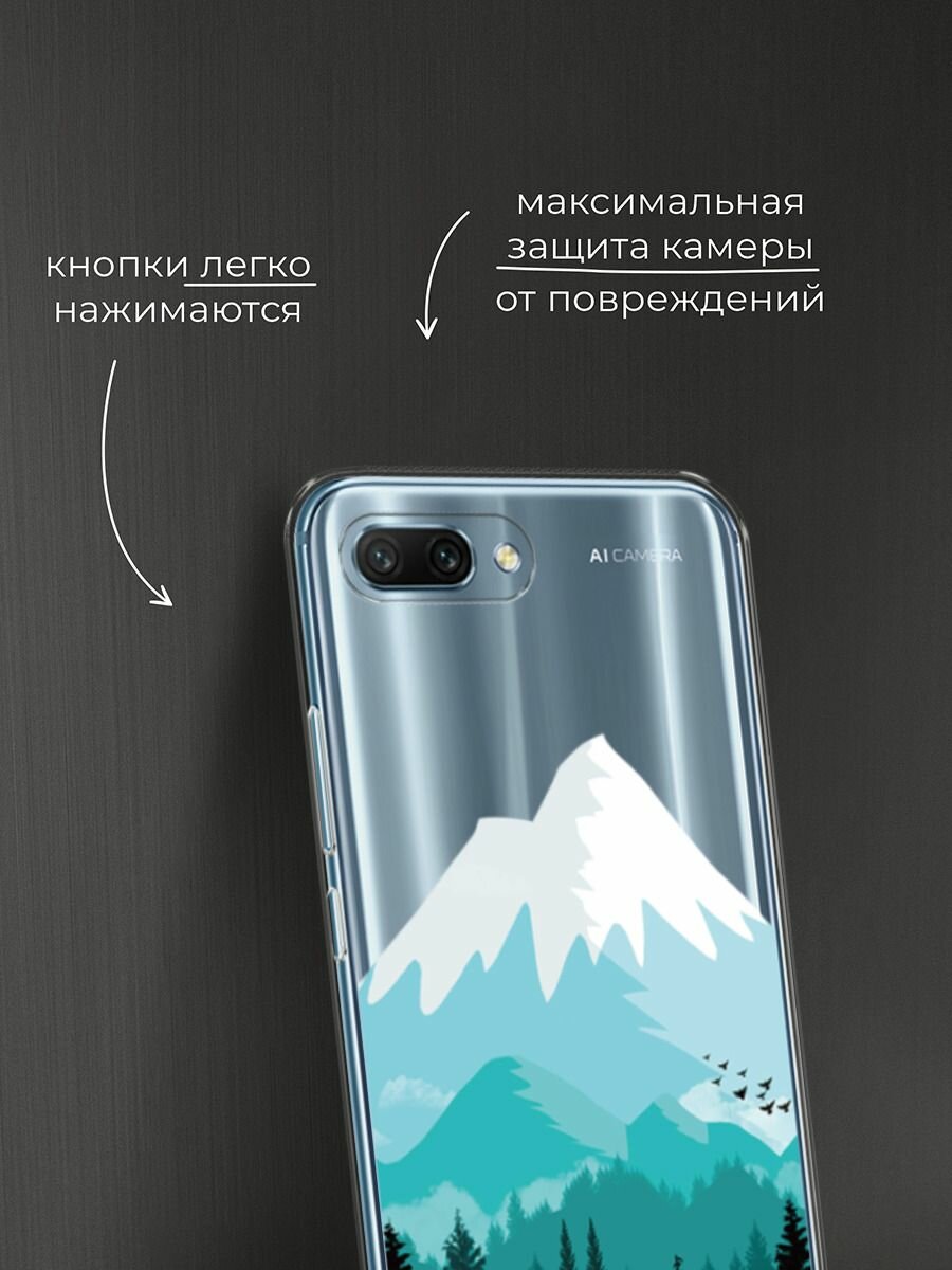 Чехол на Honor 10 / Хонор 10 с принтом "Синяя снежная гора", прозрачный — фото 1