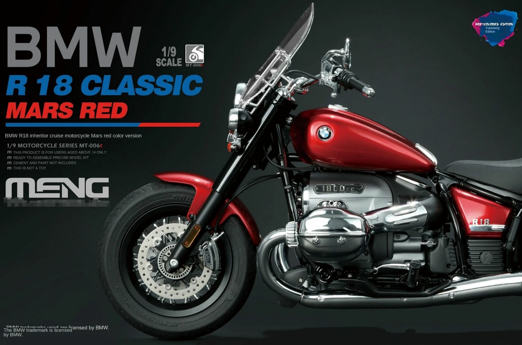 MENG MT-006T 1/9 R 18 Классический Mars RED предварительно окрашенный комплект моделей мотоциклов