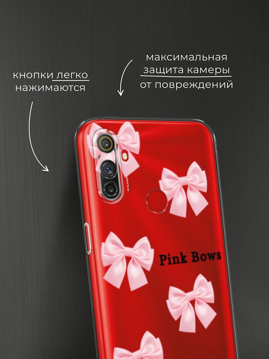 Чехол на Realme C3 / Реалми C3 с принтом "Pink Bows", прозрачный — фото 1