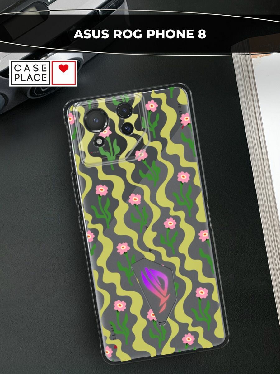 Чехол на Asus ROG Phone 8 / Асус Рог Фон 8 с принтом "Волнующие цветы", прозрачный