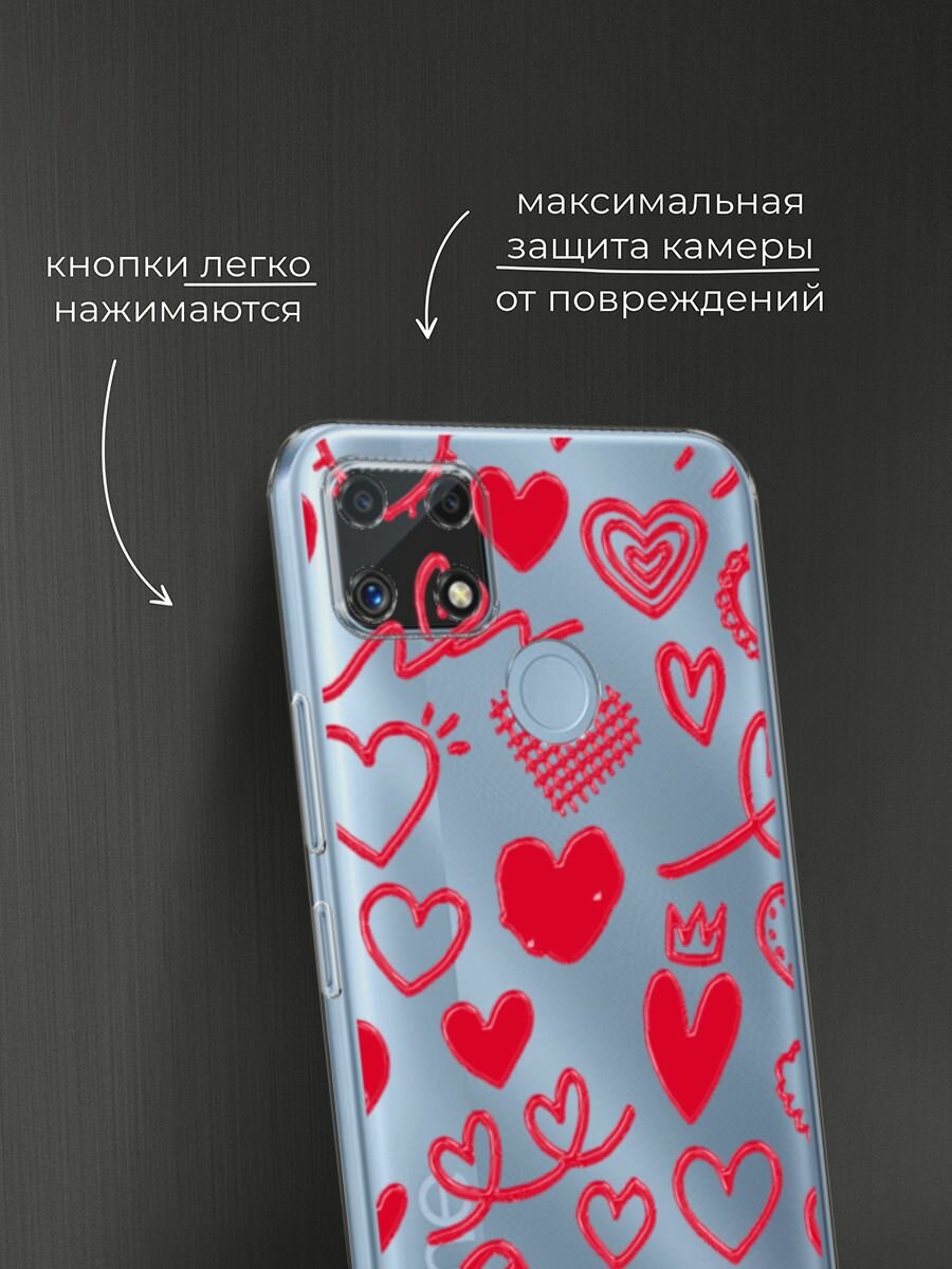 Чехол на Realme C25/C25s / Реалми С25/C25s с принтом "Разные сердечки" — фото 1