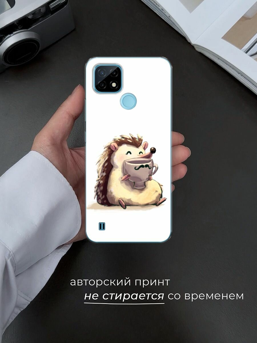 Силиконовый чехол на Realme C21 / Реалми С21 с принтом "Еж кофеман" — фото 1