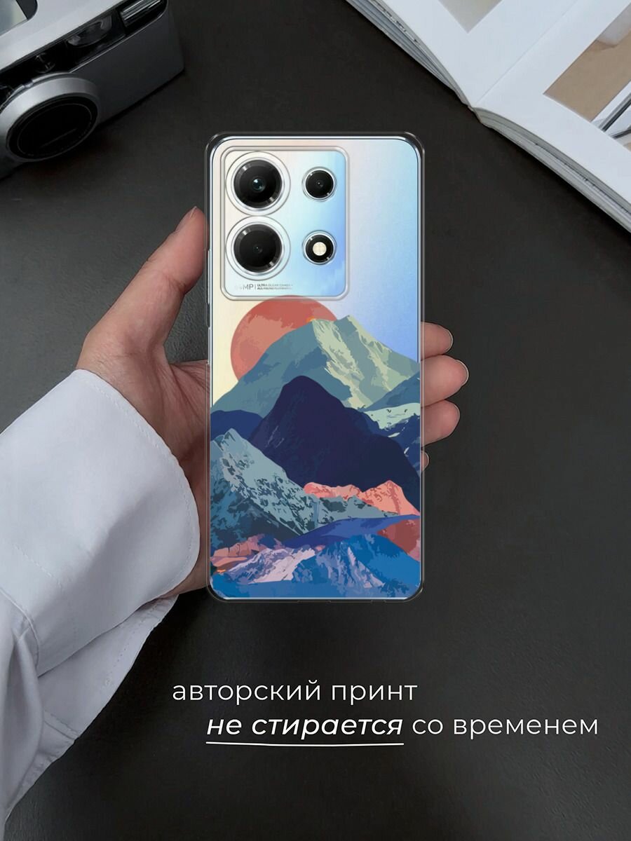 Чехол на Infinix Note 30 4G / Инфиникс Нот 30 4G с принтом "Закат в снежных горах", прозрачный — фото 1