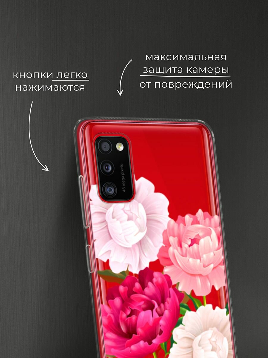 Чехол на Samsung Galaxy A41 / Самсунг Галакси А41 с принтом "Большие пионы", прозрачный — фото 1