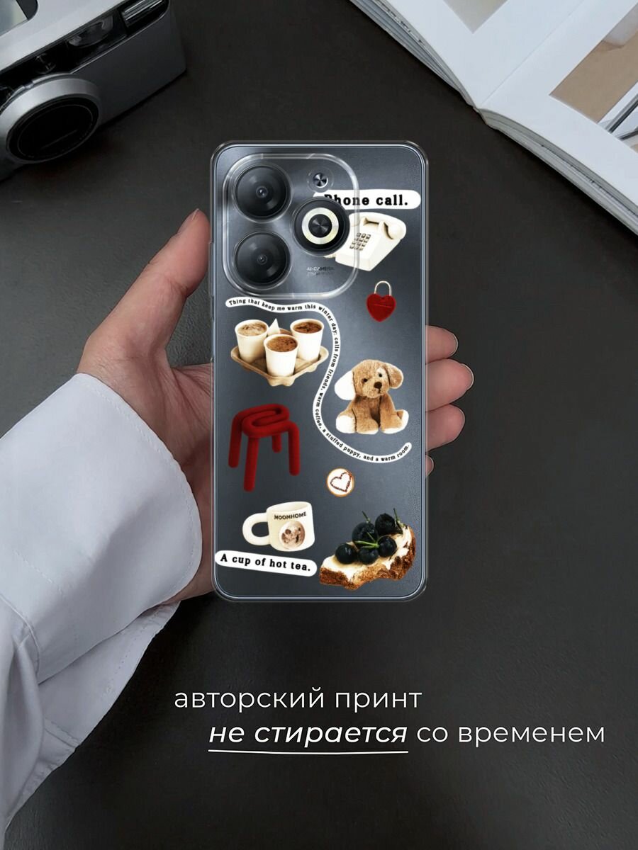 Чехол на Infinix Smart 8/8 HD/HOT 40i / Инфиникс Смарт 8/8 HD/HOT 40i с принтом "Phone call", прозрачный — фото 1