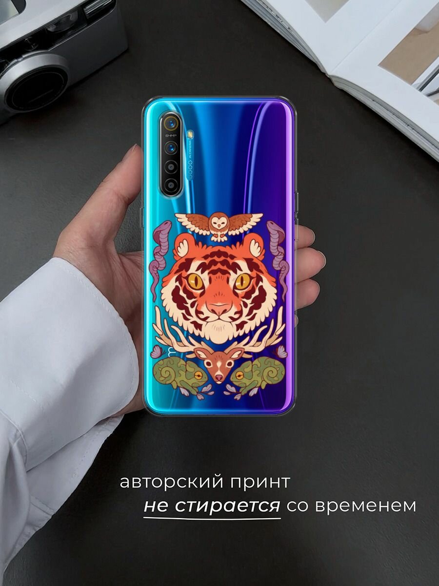 Чехол на Realme XT / Реалми XT с принтом "Лесные обитатели", прозрачный — фото 1