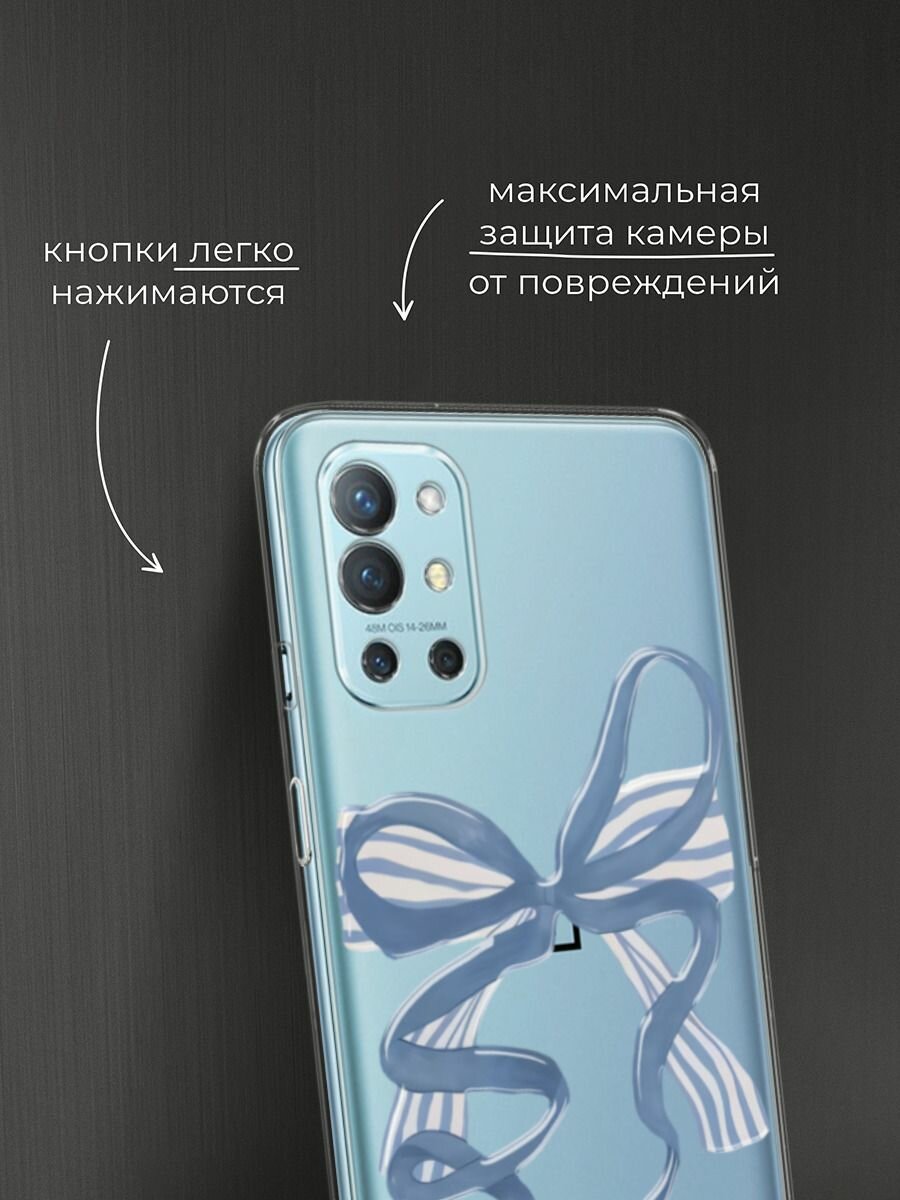 Чехол на OnePlus 9R / ВанПлас 9R с принтом "Полосатый голубой бант 2" — фото 1