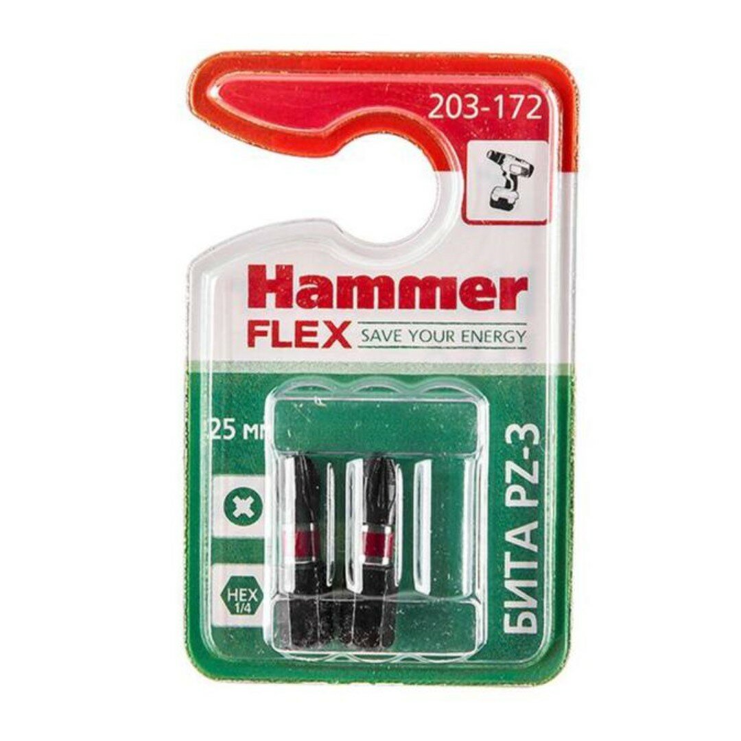 Hammer Flex 203-172 PZ-3 25 мм бита, набор из 2 шт, совместим с шуруповертами