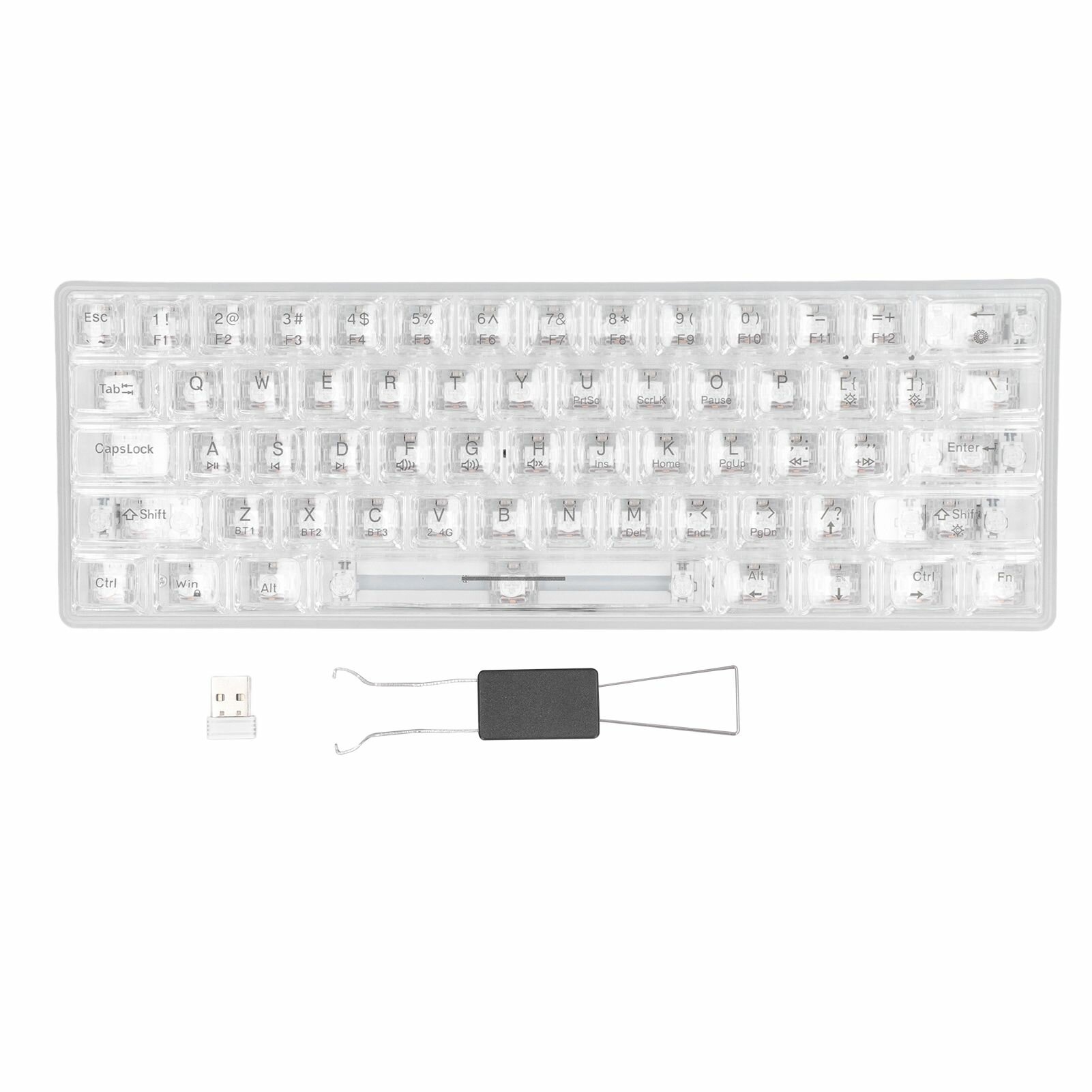 Механическая клавиатура Bluetooth 2,4G, беспроводная проводная, с возможностью горячей замены, белый переключатель, прозрачная RGB-клавиатура для Windows для IOS