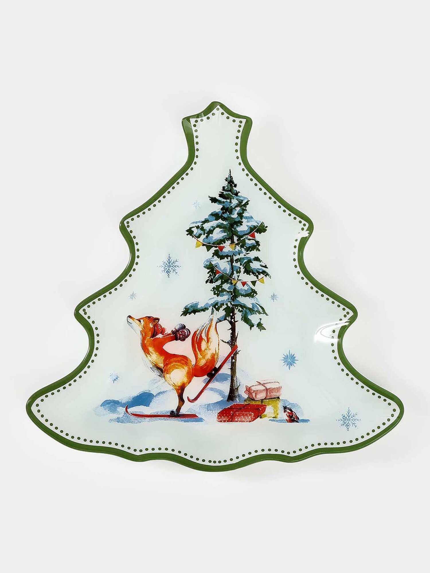 Блюдо сервировочное ёлочка "Зверьки в лесу" 24,5х24,7х2 см, цвет зеленый