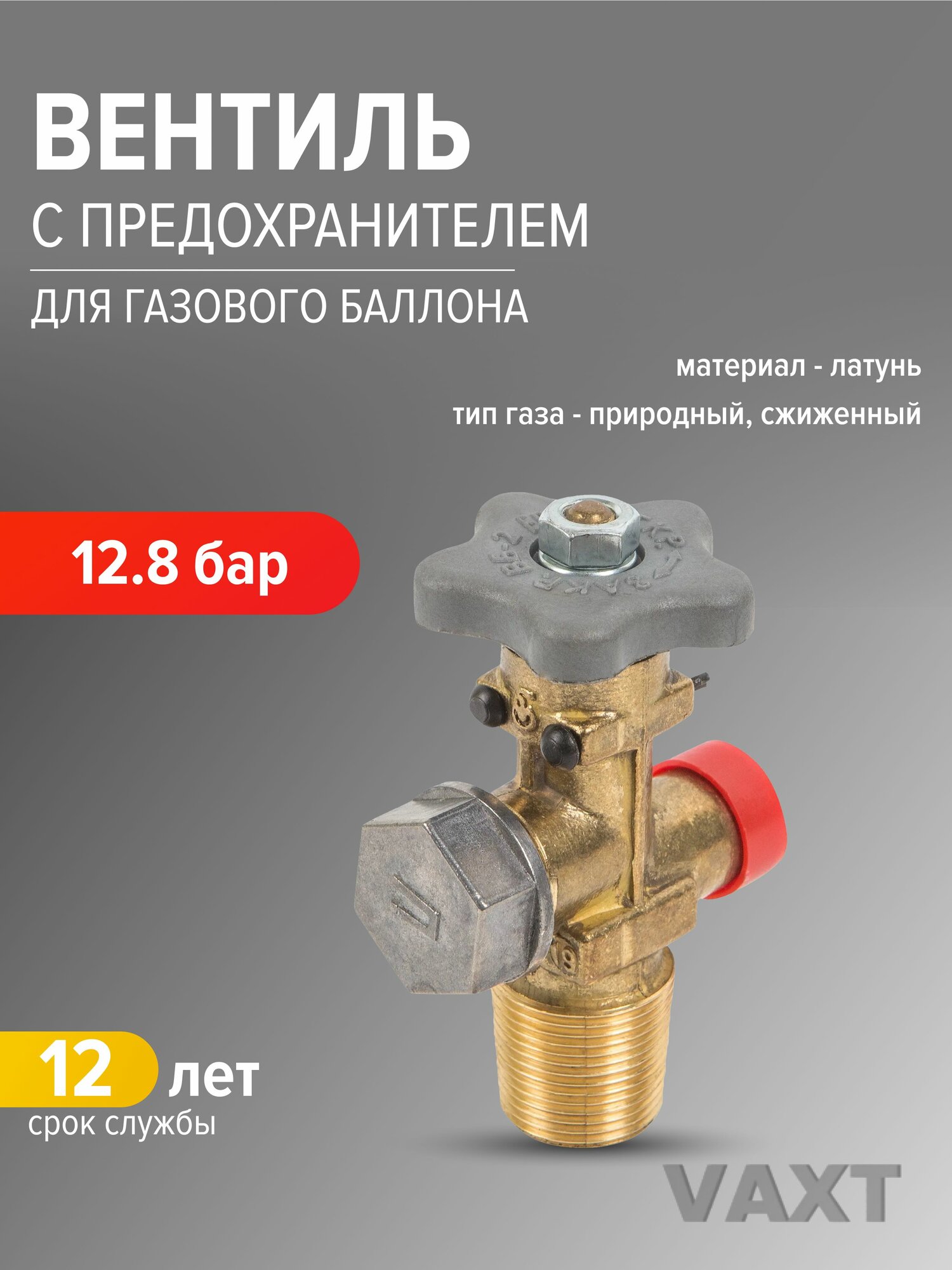 Вентиль для газового баллона с предохранительным клапаном VAXT