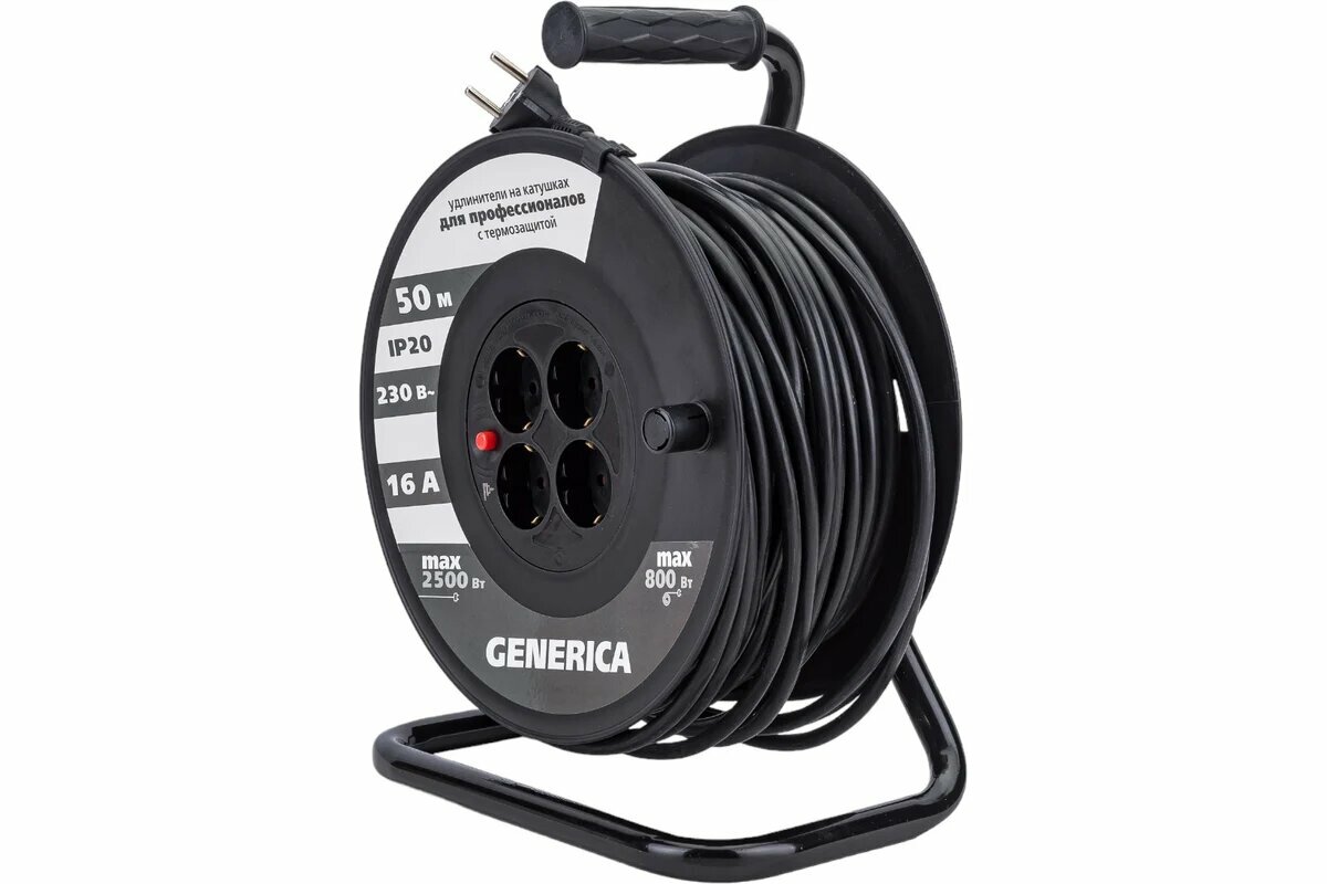 Удлинитель силовой IEK GENERICA УК50 (WKP20-16-04-50-G) 1.5кв. мм 4розет. 50м ПВС 16A катушка