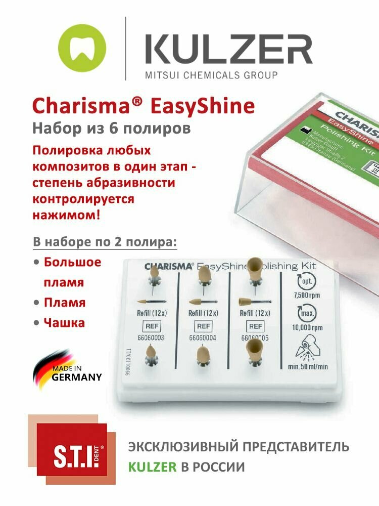 Набор полиров стоматологические Charisma EasyShine Polishing Kit, разной формы (6 шт.)