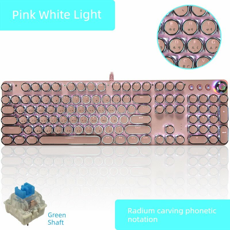 Механическая клавиатура Cangjie Phonetic Notation в стиле ретро-стим, с гальваническим покрытием, 87/104 клавиши, синие