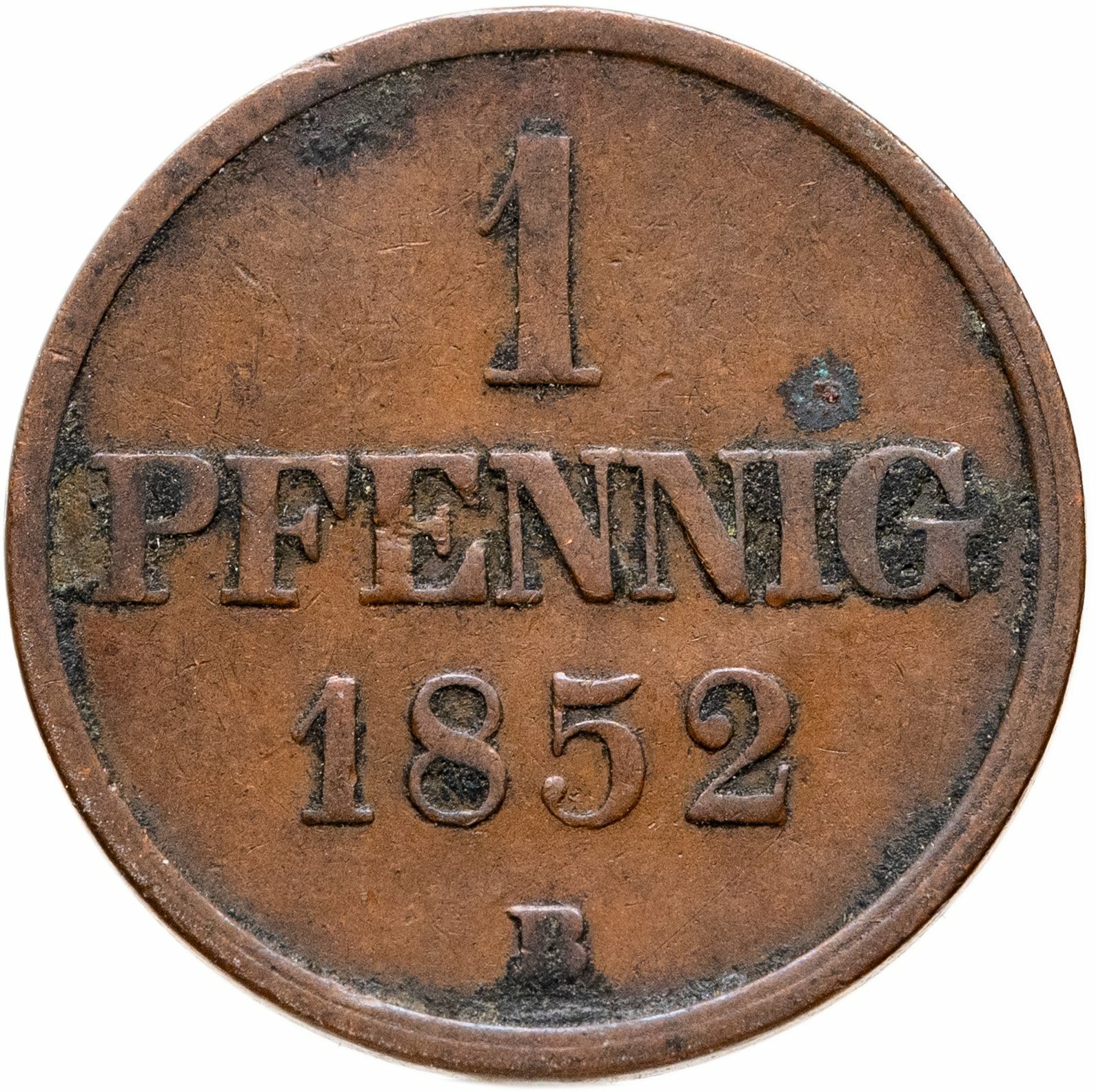 Ганновер 1 пфенниг 1852, Медь, в сохранности VF