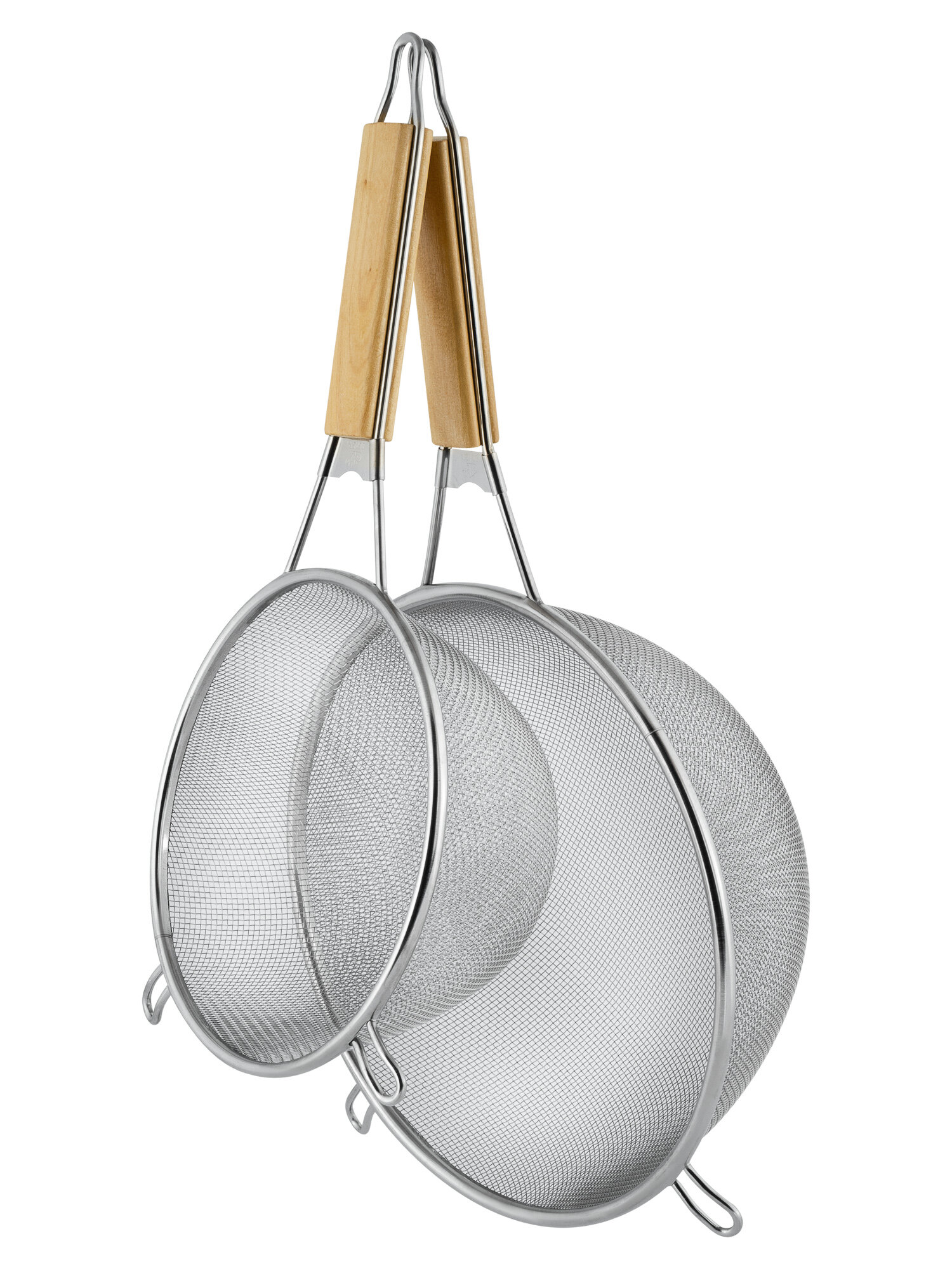 Набор сит с деревянной ручкой - 2 шт. / Дуршлаг металлический с деревянной ручкой, 19 см и 24 см - 2 шт.