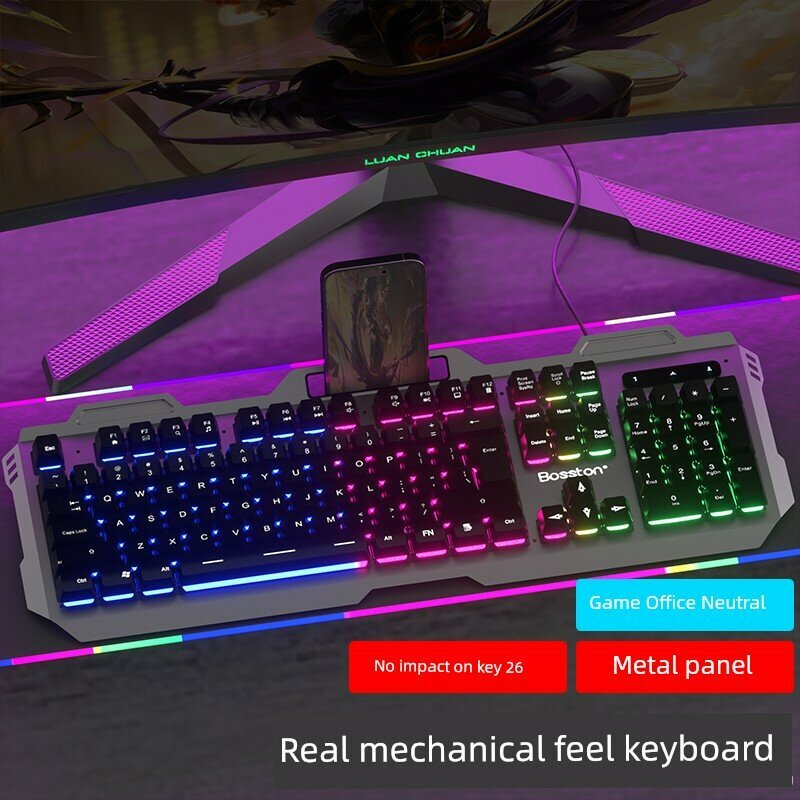 [25 New Models] Mechanical Feel Keyboard and Mouse Set, Wired Gaming Keyboard and Mouse for Laptops Mixed Black[Alloy