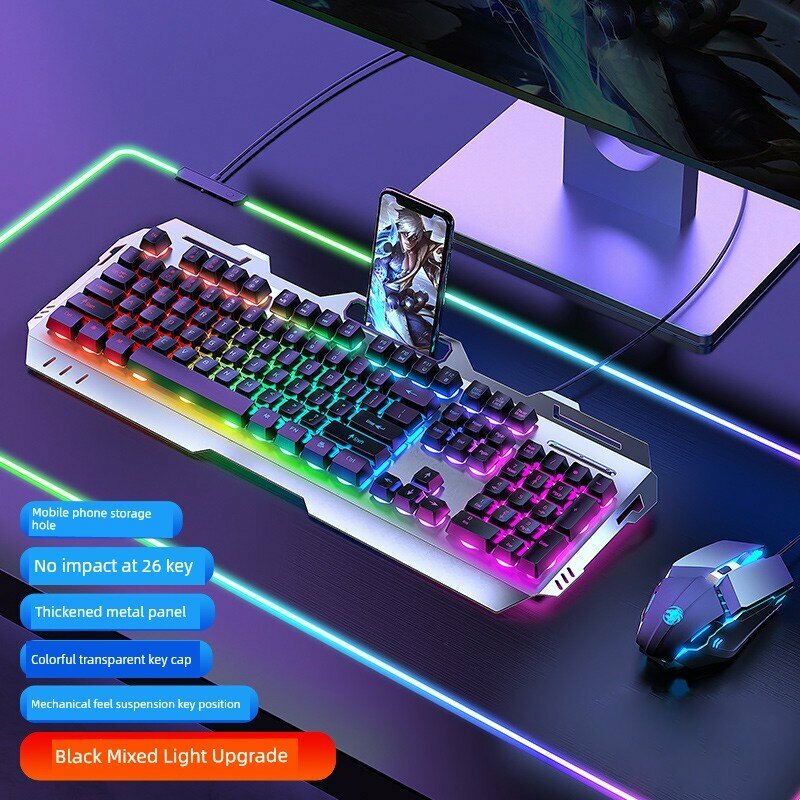 [25 New Models] Mechanical Feel Keyboard and Mouse Set, Wired Gaming Keyboard and Mouse for Laptops Mixed Black[Game