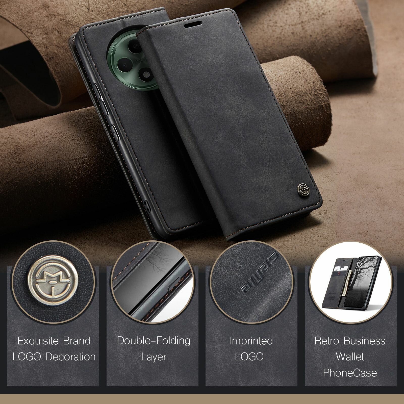 Чехол-книжка CaseMe Matte OPPO Reno 12F/12FS черный