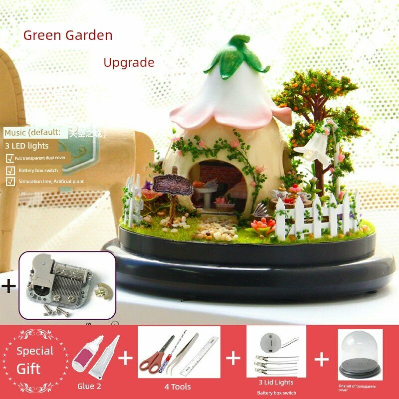 Улучшенная версия деревянной музыкальной шкатулки DIY с пазлом, садом, инструментами, клеем и мелодией