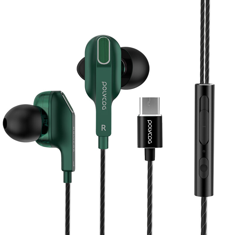 Наушники проводные POLVCDG внутриканальные, dark night green, type-c интерфейс