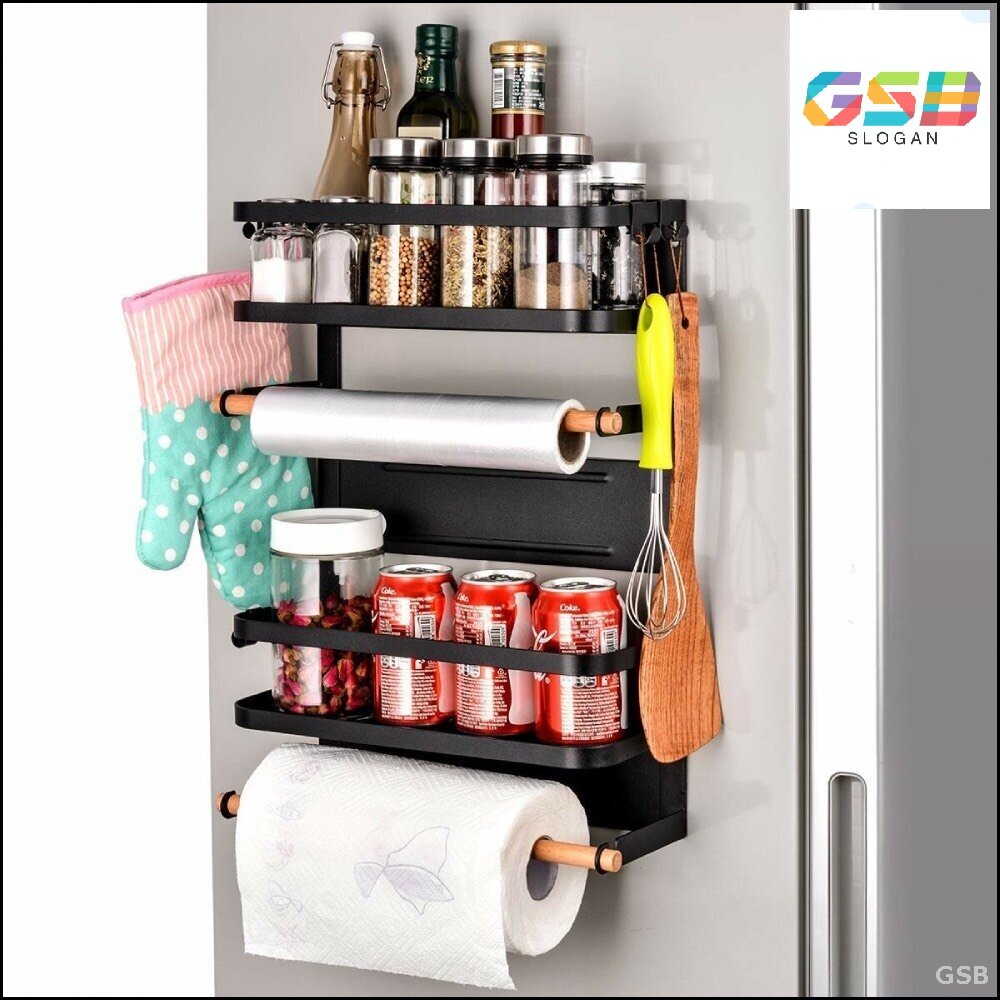 Магнитная полка органайзер на холодильник НашЪ металлическая, Магнитная стойка стеллаж на холодильник (Черная)