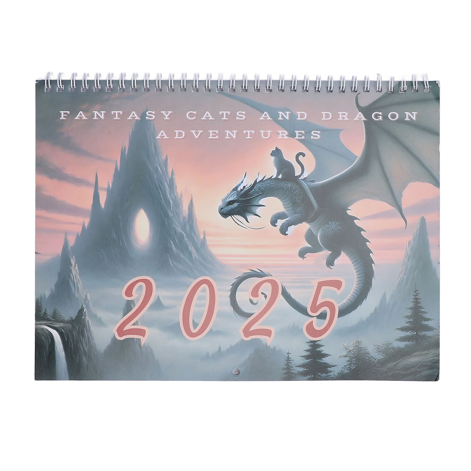 2025 Cat and Dragon Calendar изящный иллюстрация стена висящая спиральная спиральная календарь 2025 г. для дома