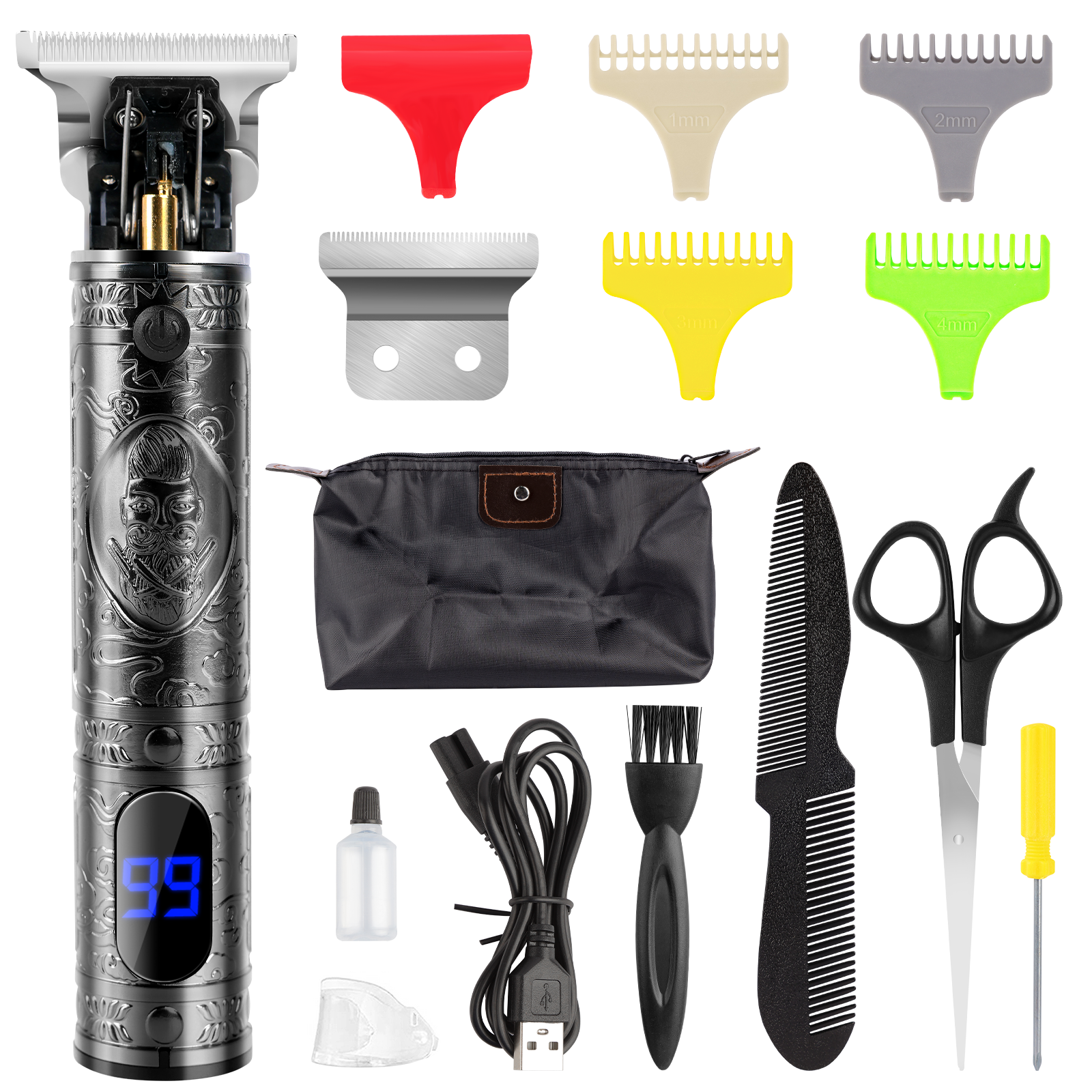 USB зарядные электричсекие стрижки для волос бесконтактные набор для стрижки с 4 насадками для начинающих салонных барберов стрижка и укладка волос, 1500mAh литий-ion батарея, 180 мин работы, 2 часа зарядки, 1/2/3/4mm, серый, бронзовый, ABS, нержавеющая