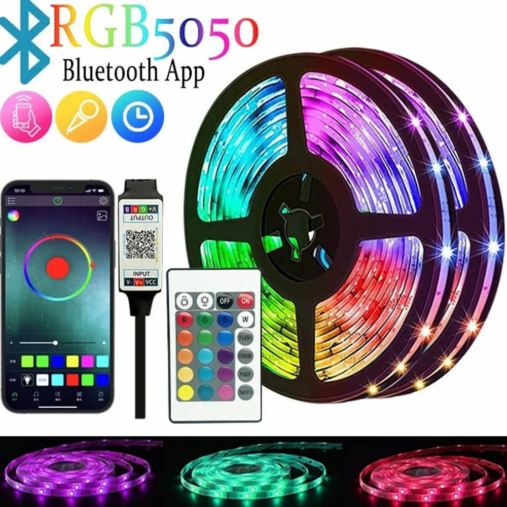 Набор светодиодной ленты 5050rgb с регулировкой цвета, низковольтным 5в питанием, bluetooth и пультом из 24 кнопок, водонезависимым'ambient light'