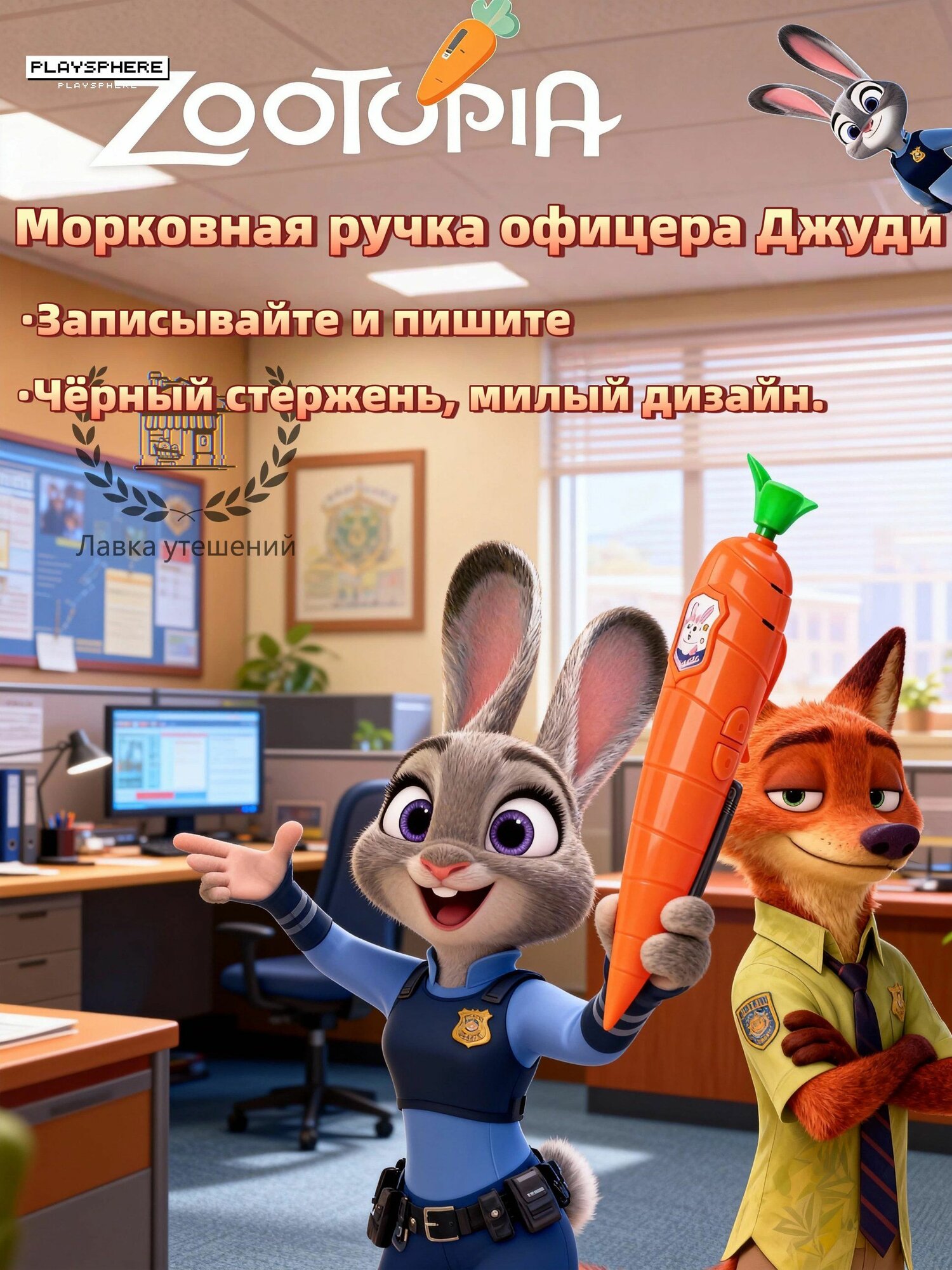 Игрушка-ручка <Офицер Джуди> из Зверополиса, морковка с диктофоном и шариковой ручкой, 2 в 1, креативная детская