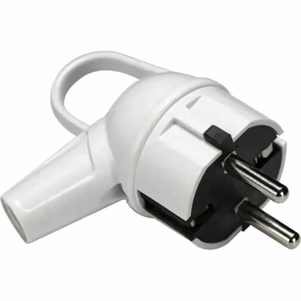 Угловая вилка MAKEL с заземлением 16 А 250 В с кольцом белая 10037