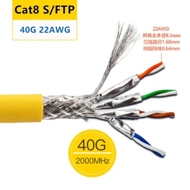 Ethernet-кабель Cat8 RJ45, SFTP, 40 г, 2000 МГц, двойной экранированный сетевой кабель Lan, патч-корд RJ45, маршрутизатор для ноутбука, модем-переключатель, Интернет 22AWG, 30m