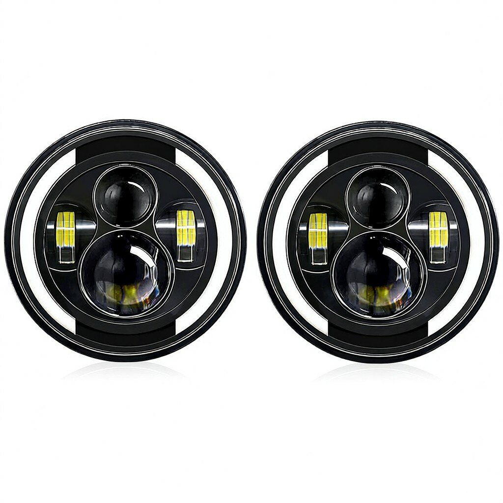 2Pcs 7 inch Фара LED для автомобиля и мотоцикла с ДНС/поворотным сигналом/нижней светом/верхней светом 7' круглая фара 6000K 100W IP67 водонепроницаемая черная оболочка белый свет 3000K желтый свет 9-30V 10000LM
