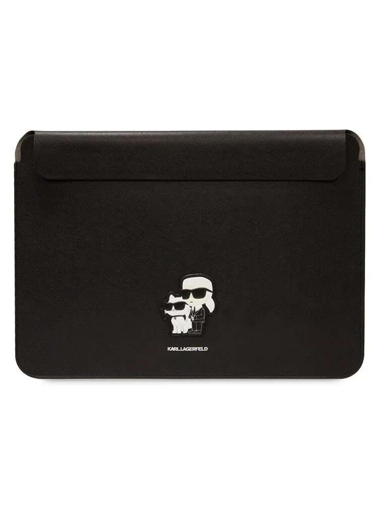 Чехол-папка Karl Lagerfeld Sleeve Saffiano на Apple Macbook Pro 14" , Pro 13" , Air 13" 2016 - 2022 / для Макбук Про, Эйр из экокожи с магнитным замком, с нашивкой NFT Karl & Choupette, черный