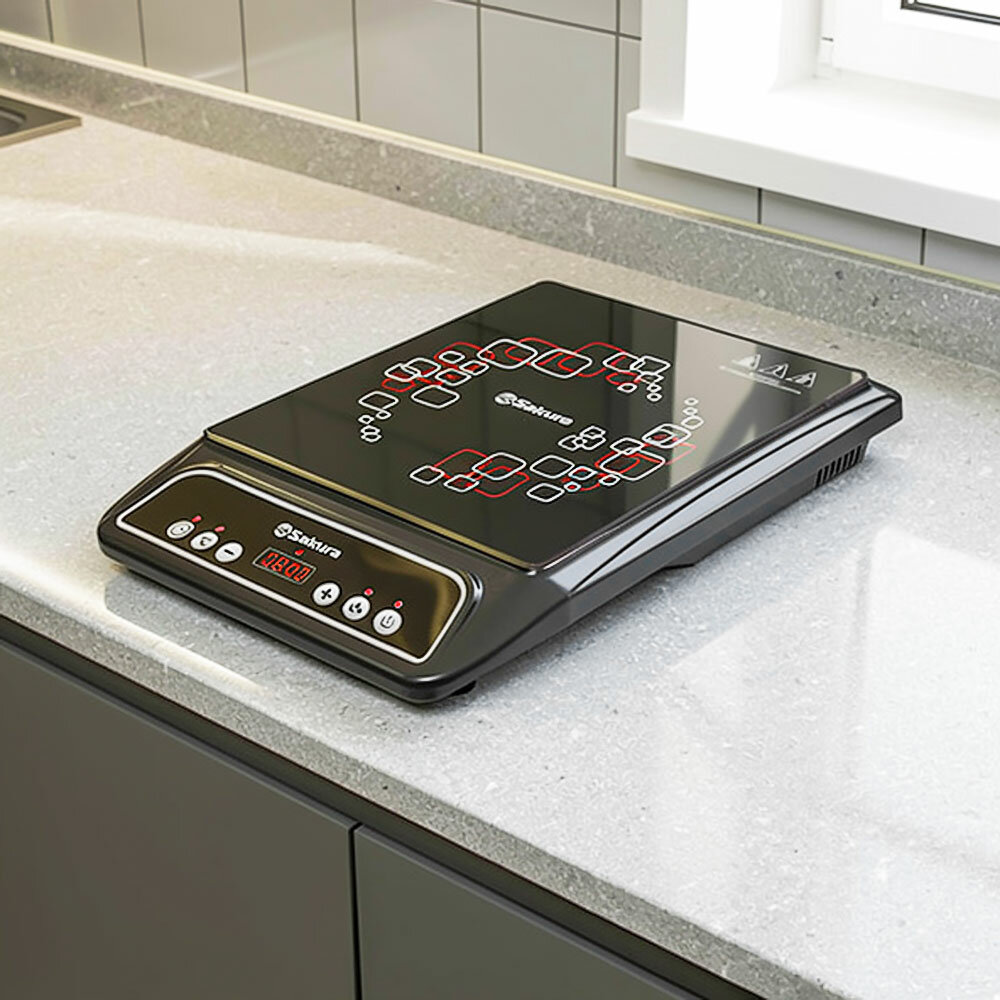 Индукционная плитка Sakura SA-7152PS, 2000 Вт, 1 конфорка, 5 программ, стеклянная панель